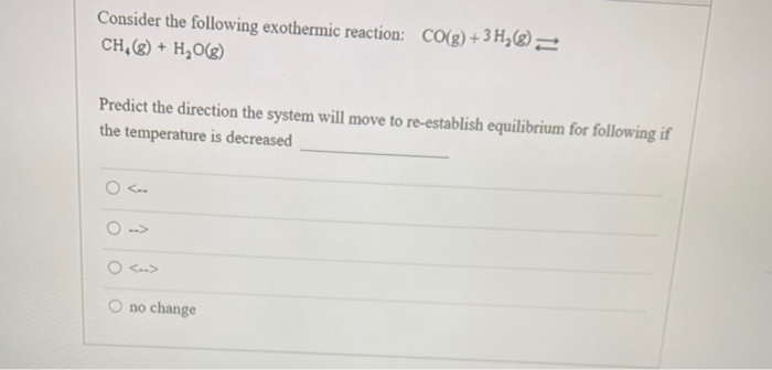 Solved Consider the following exothermic reaction: CO(g) + | Chegg.com