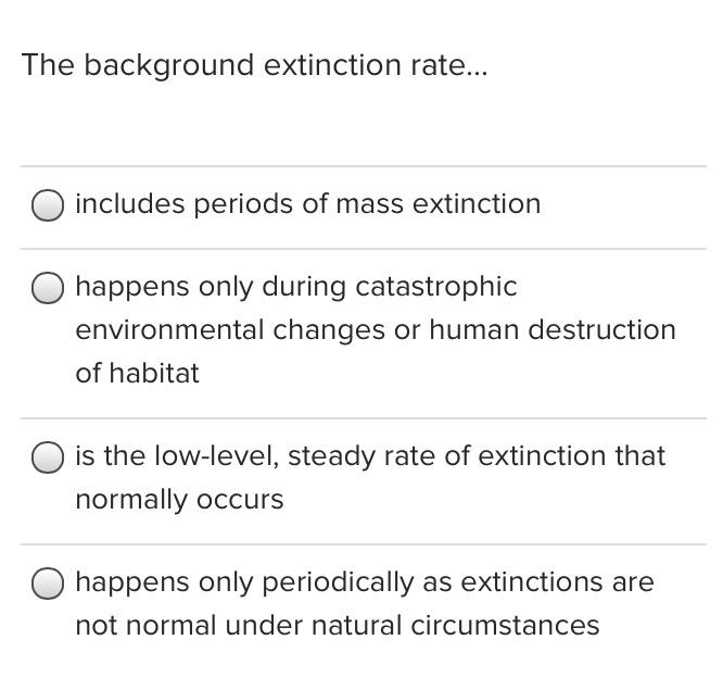 Solved The background extinction rate... includes periods of | Chegg.com