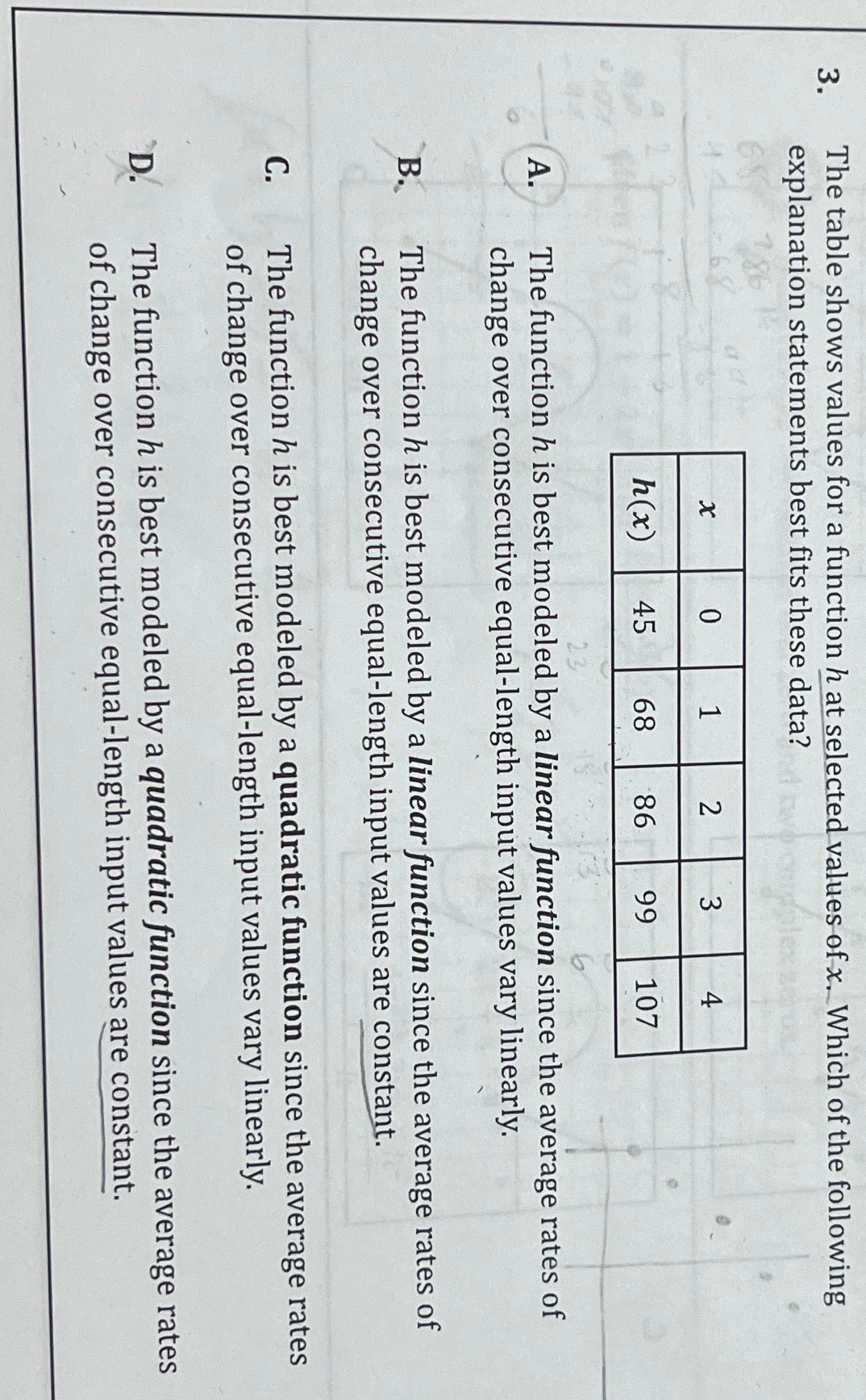 Solved The table shows values for a function h ﻿at selected | Chegg.com