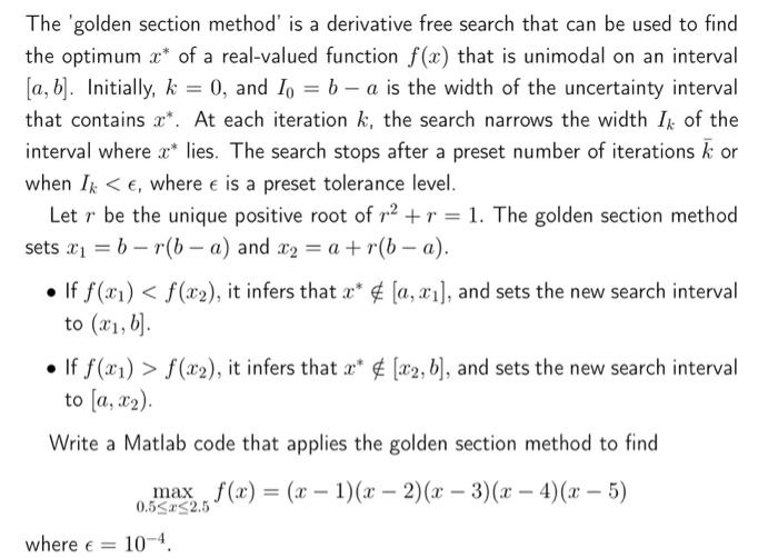 Solved solve in matlab. i) Define f(x), a, b, and epsilon | Chegg.com