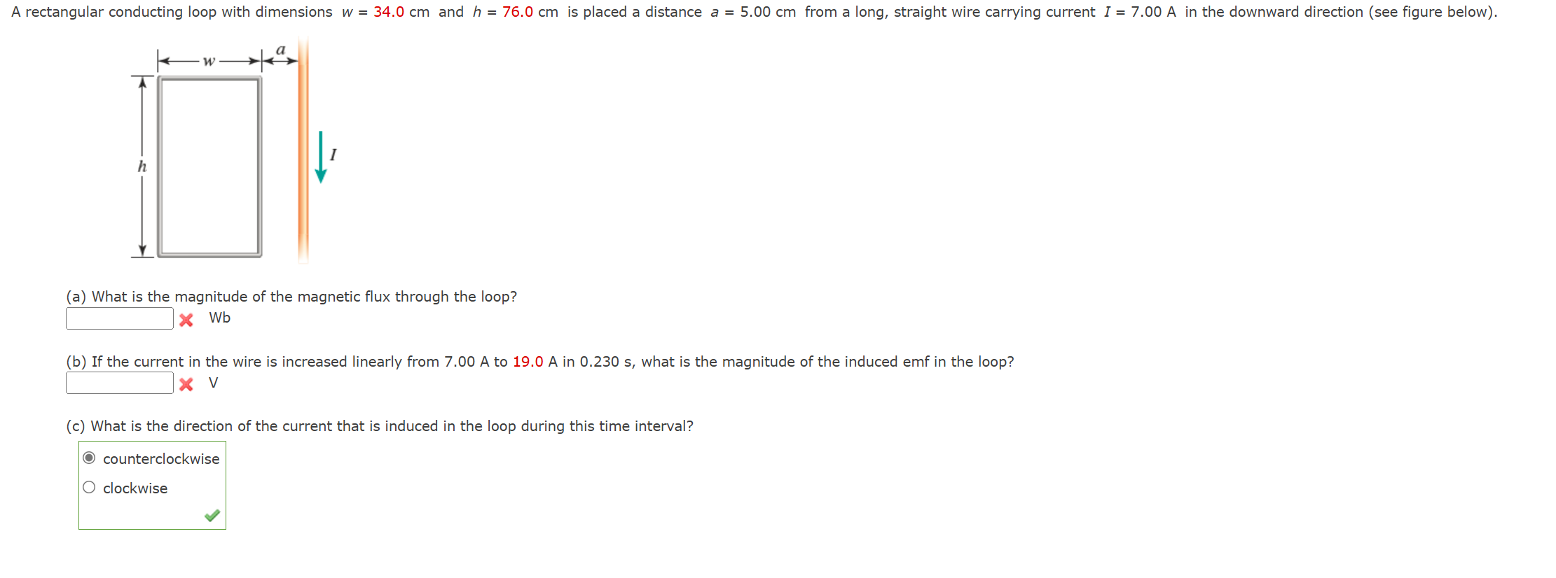 Solved A rectangular conducting loop with dimensions w | Chegg.com
