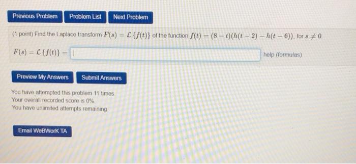 Solved Previous Problem Problern List Next Problem (1 point) | Chegg.com
