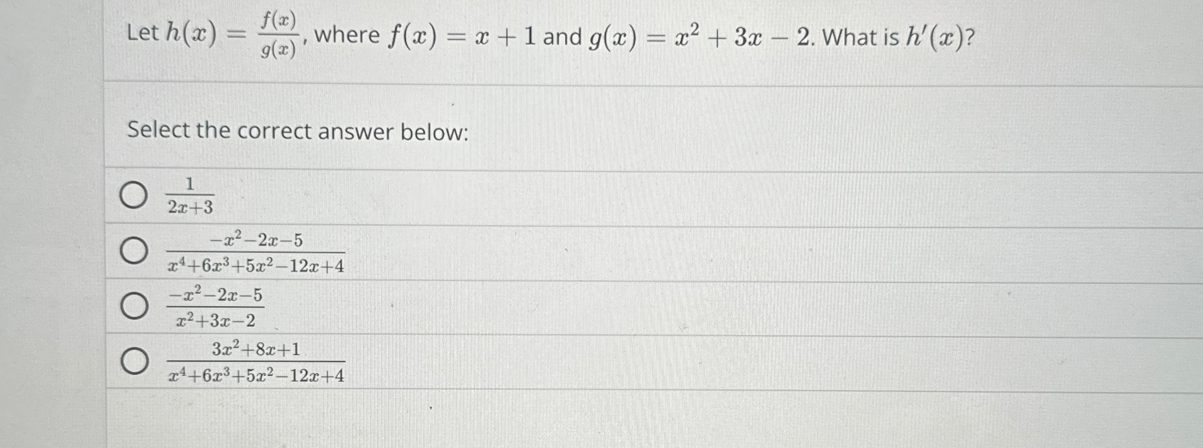 Solved Let h(x)=f(x)g(x), ﻿where f(x)=x+1 ﻿and g(x)=x2+3x-2. | Chegg.com