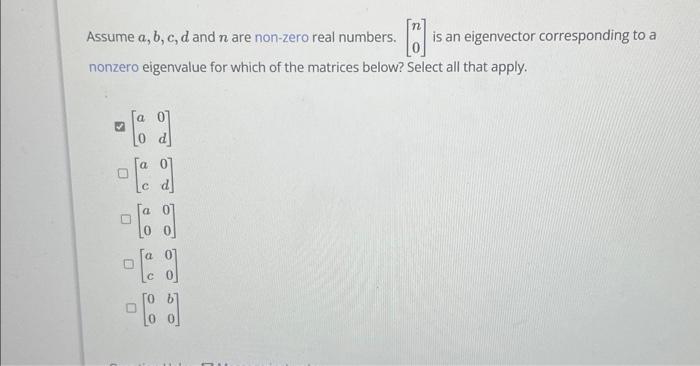 Solved Assume a,b,c,d and n are non-zero real numbers. [n0] | Chegg.com