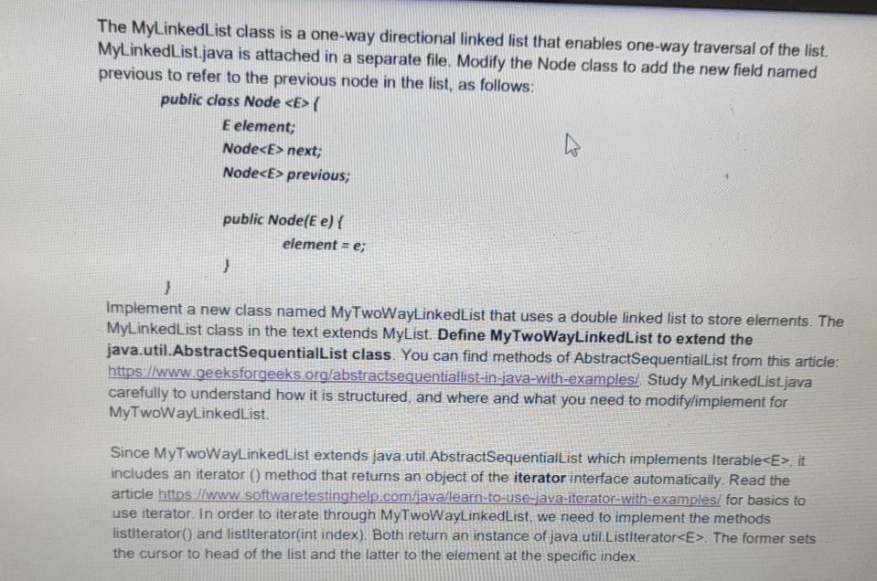 Solved The MyLinkedList class is a one-way directional | Chegg.com