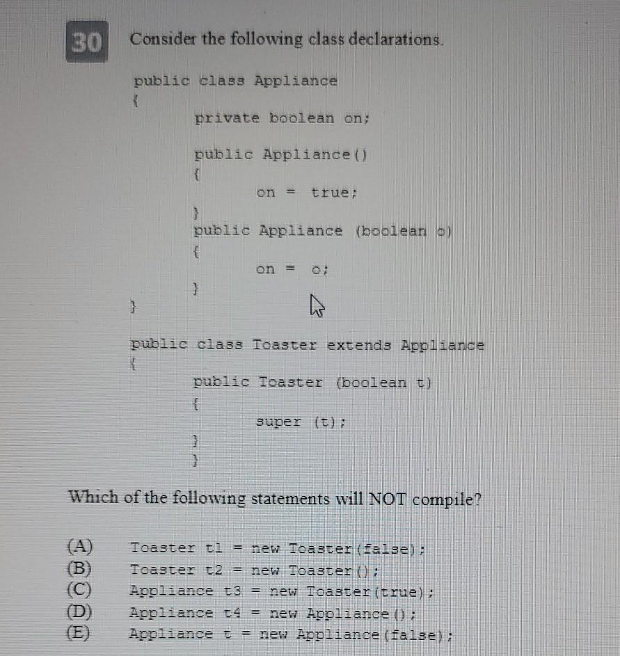 Solved 30 Consider the following class declarations. public | Chegg.com