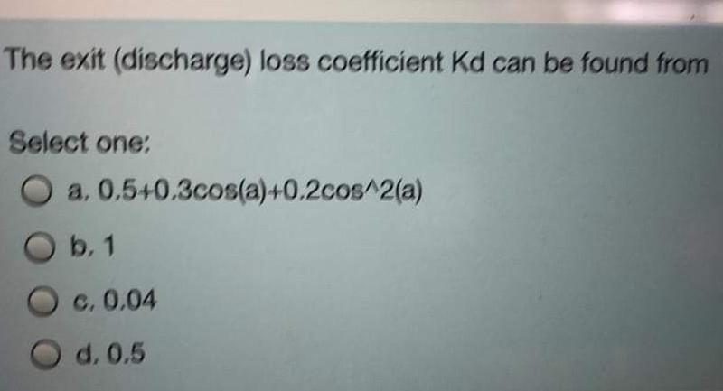 Solved The exit (discharge) loss coefficient Kd can be found | Chegg.com