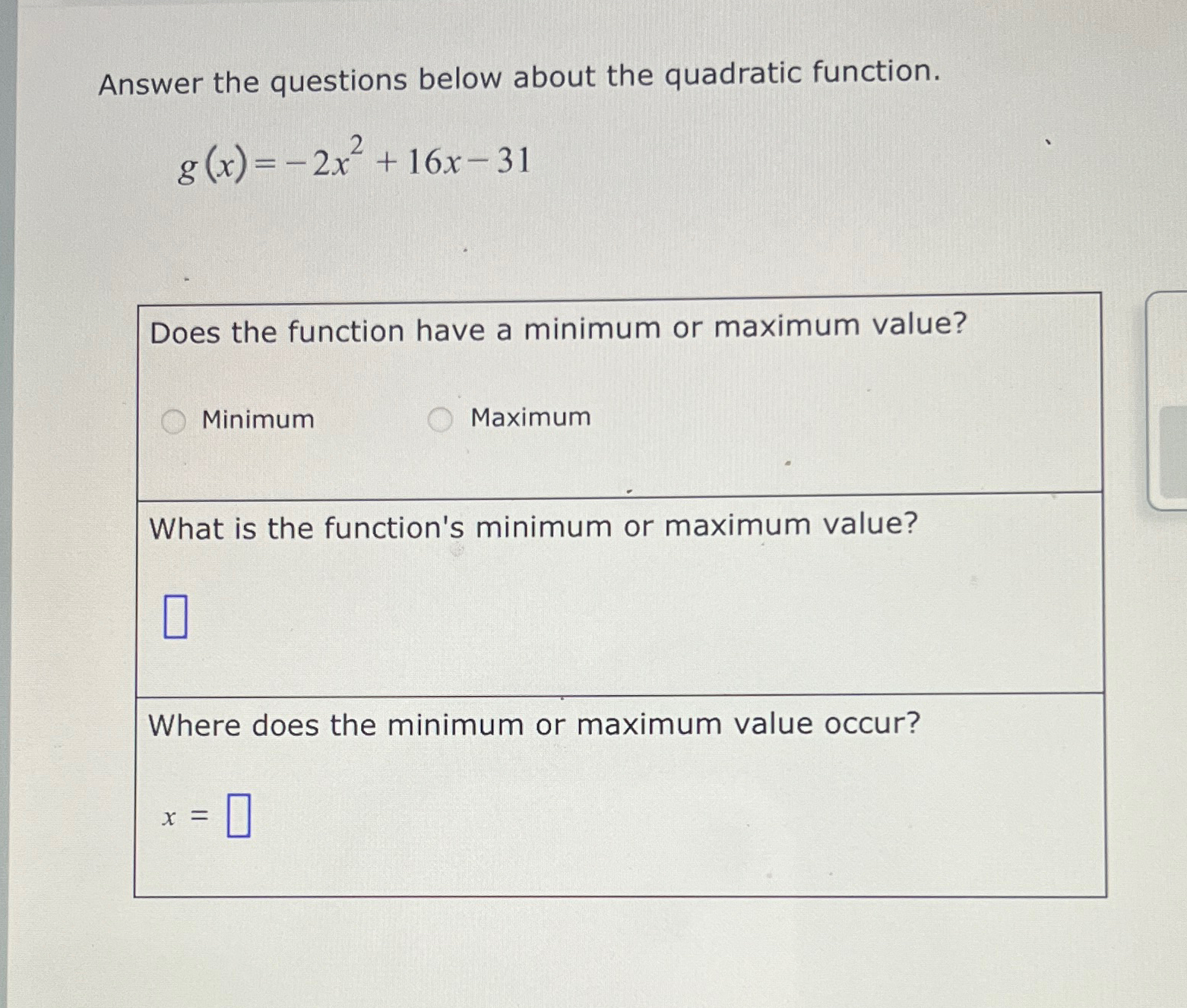 Solved Answer the questions below about the quadratic | Chegg.com