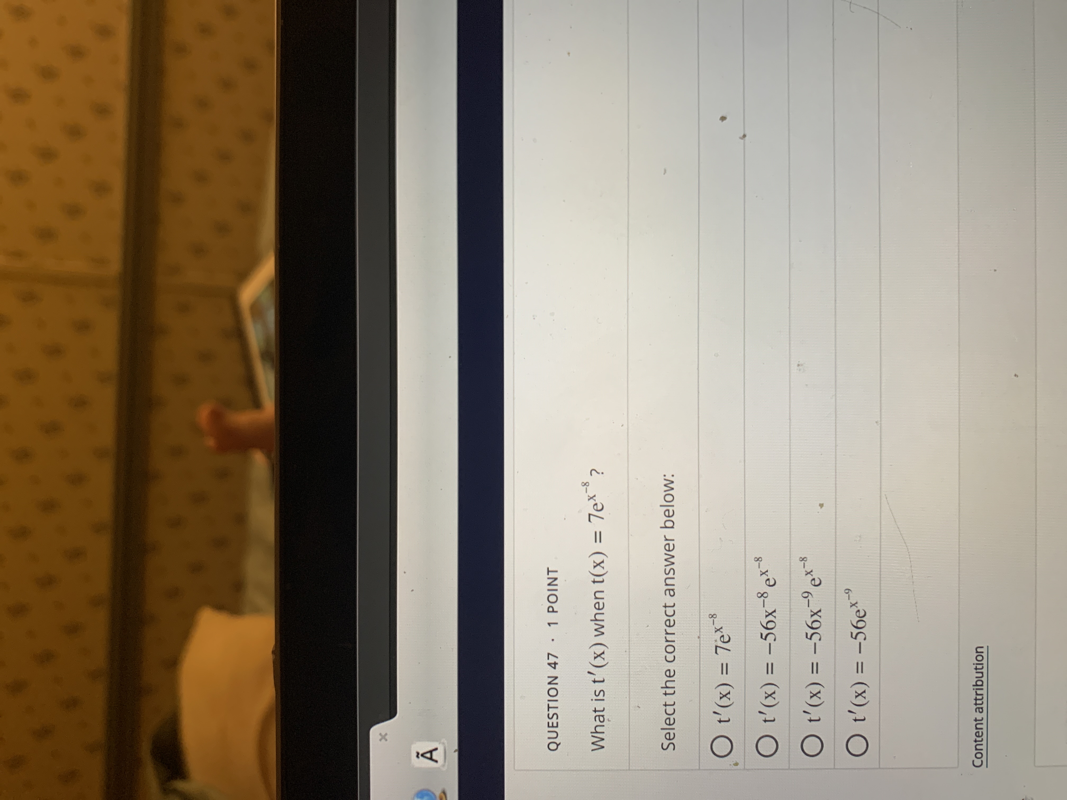 Solved QUESTION 47 * 1 ﻿POINTWhat is t'(x) ﻿when | Chegg.com
