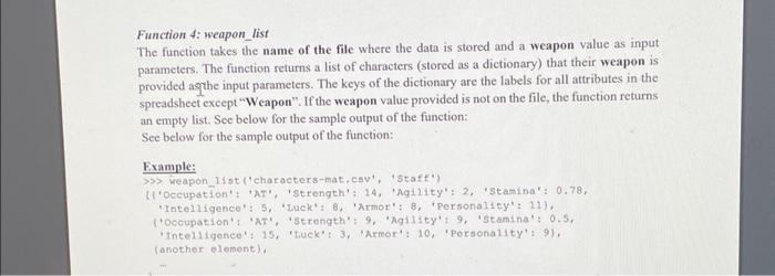 sFunction 4: weapon_list The function takes the name | Chegg.com