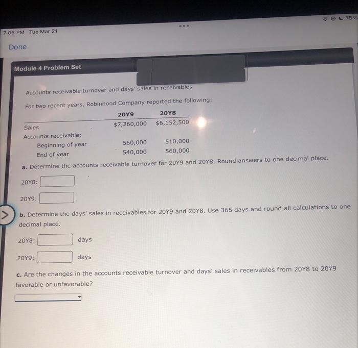Solved Accounts receivable turnover and days' sales in | Chegg.com