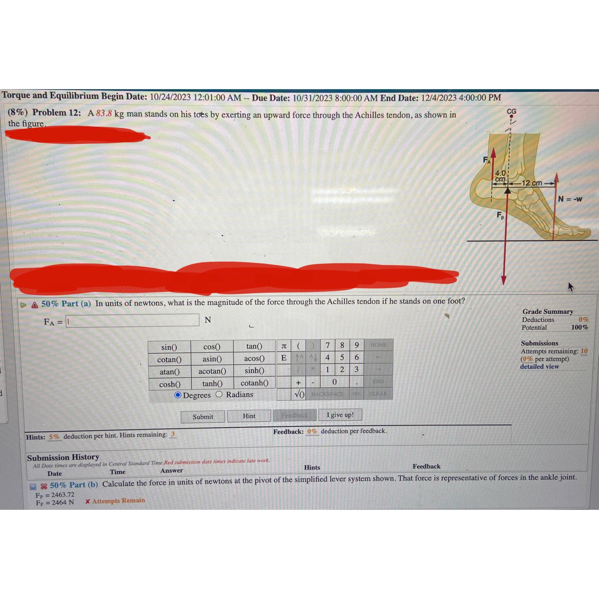 Solved A 83.8kg ﻿man stands on his tores by exerting an | Chegg.com