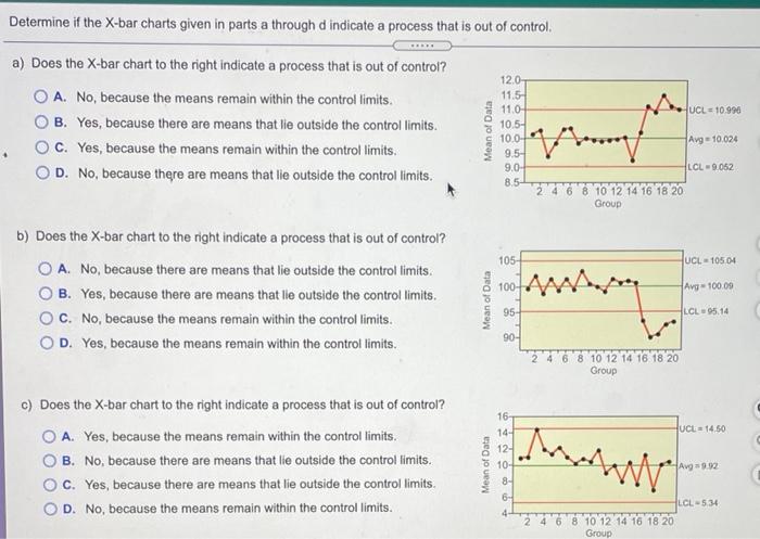 Solved Determine if the X-bar charts given in parts a | Chegg.com