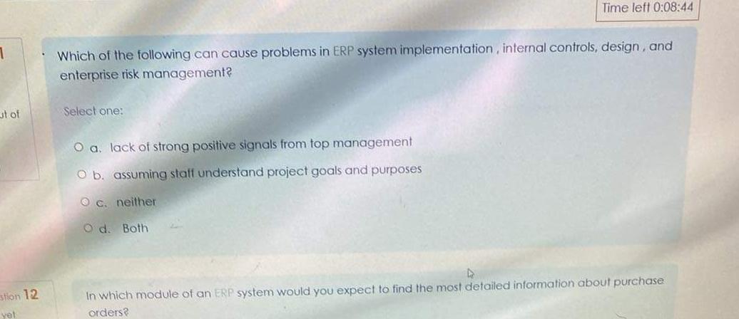 Solved Time left 0:08:44Which of the following can cause | Chegg.com