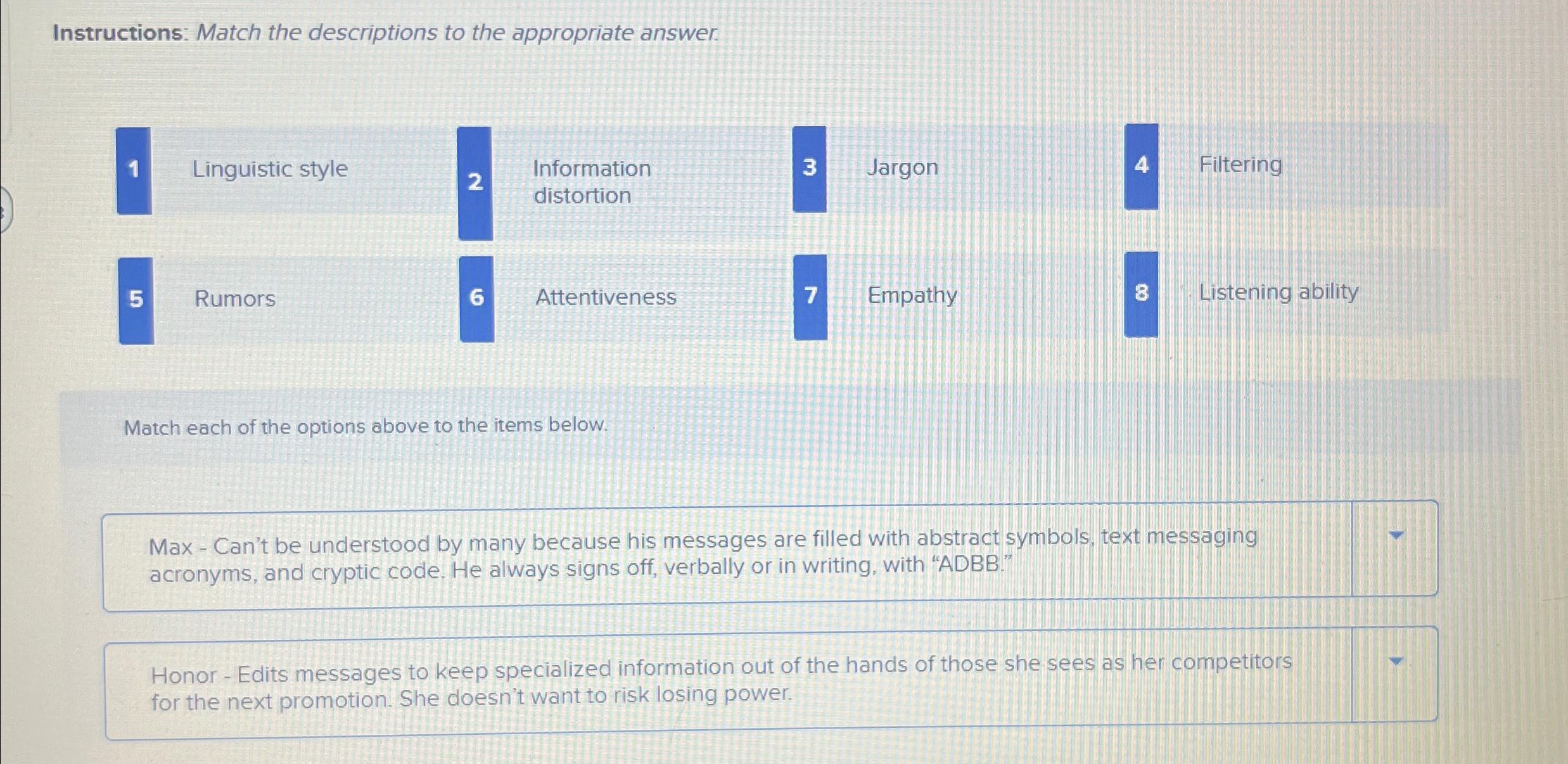 Solved Instructions: Match the descriptions to the | Chegg.com