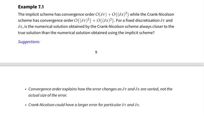 Solved Example 7.1 The implicit scheme has convergence order | Chegg.com