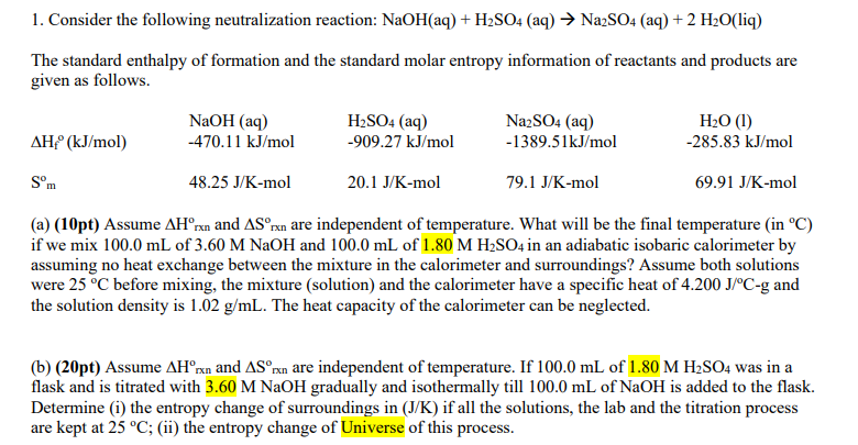 Solved by an EXPERT Consider the following neutralization reaction: | Chegg.com
