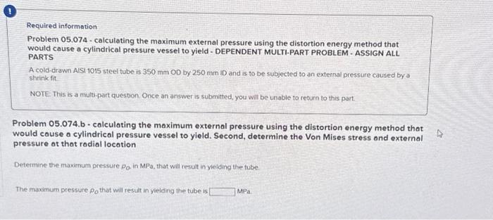 Solved Required information Problem 05.074 - calculating the | Chegg.com