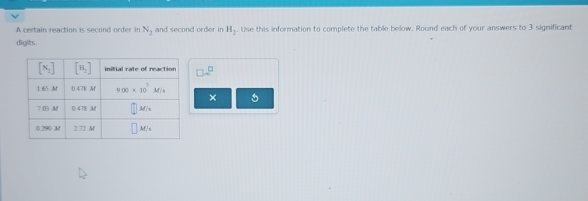 Solved A certain reaction is second order in N2 ﻿and second | Chegg.com