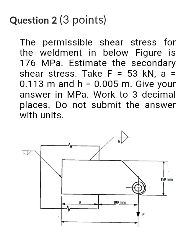 Question 2 (3 ﻿points)The permissible shear stress | Chegg.com