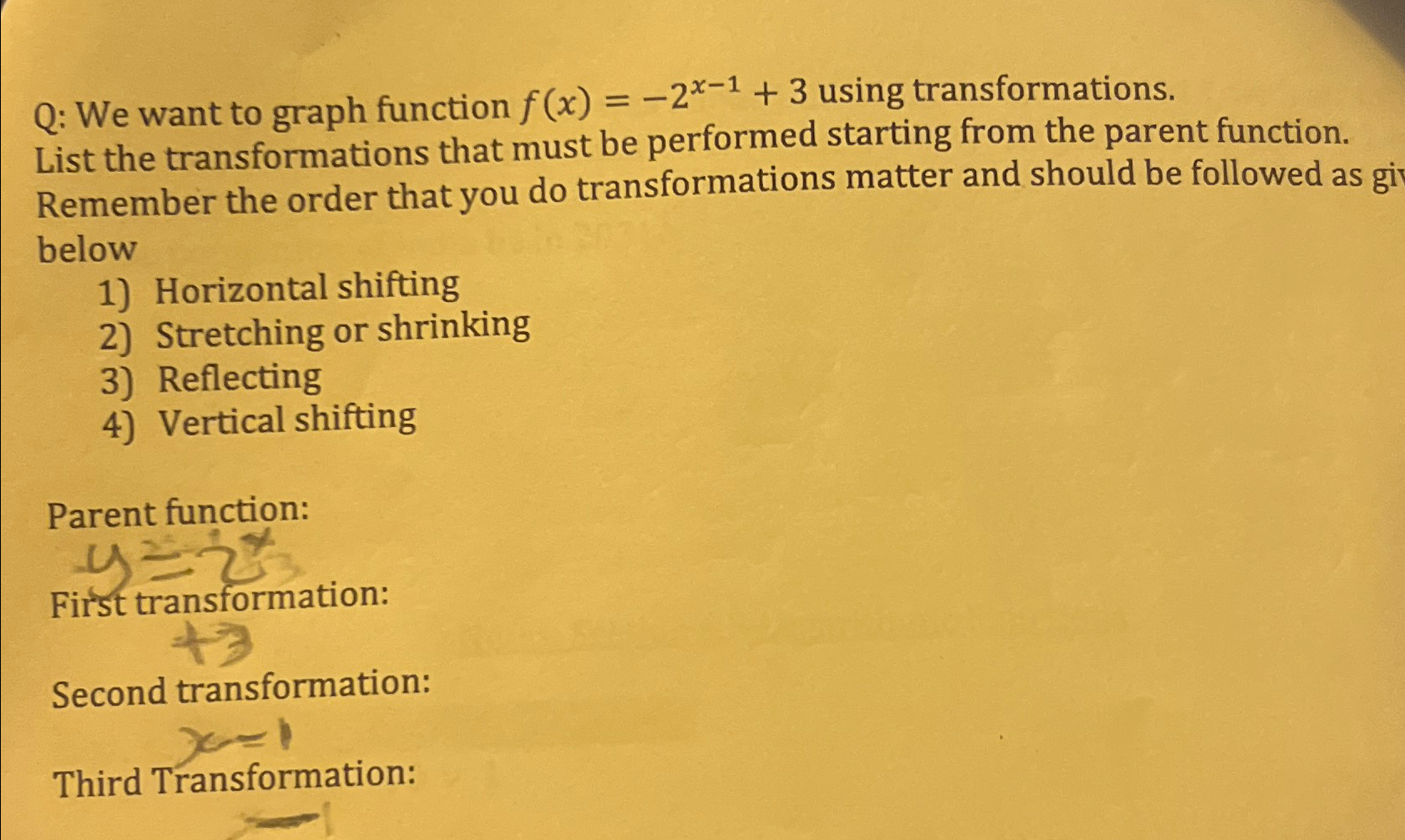 Solved Q: We want to graph function f(x)=-2x-1+3 ﻿using | Chegg.com