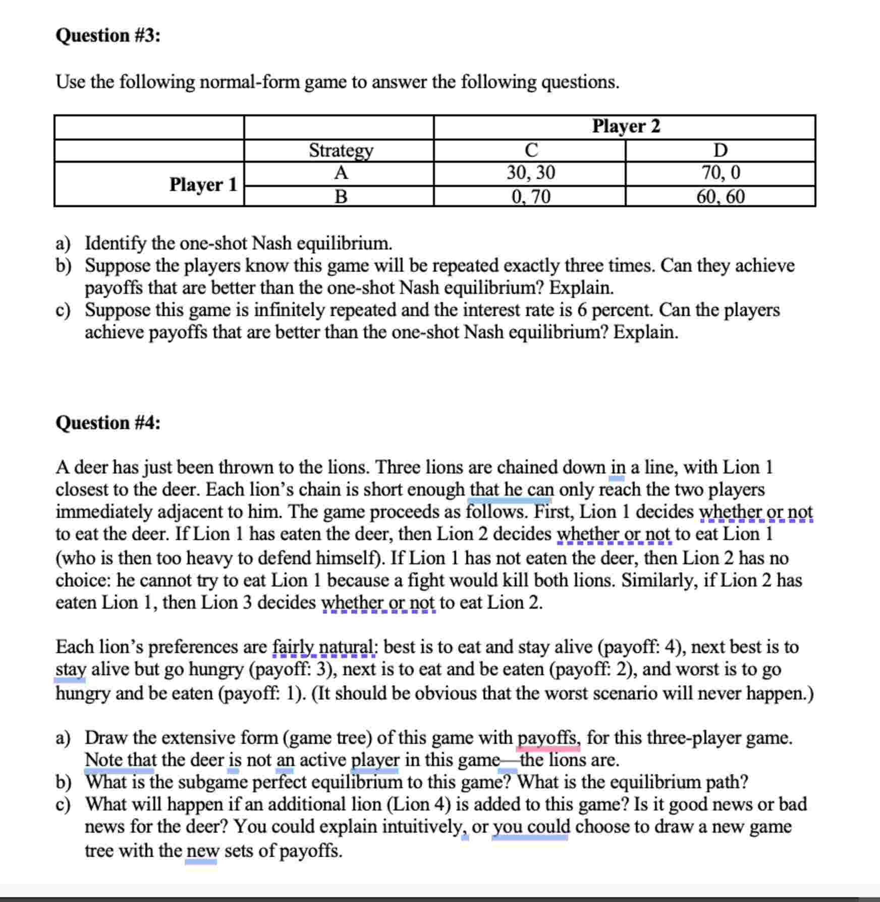 Question \#3:Use the following normal-form game to | Chegg.com