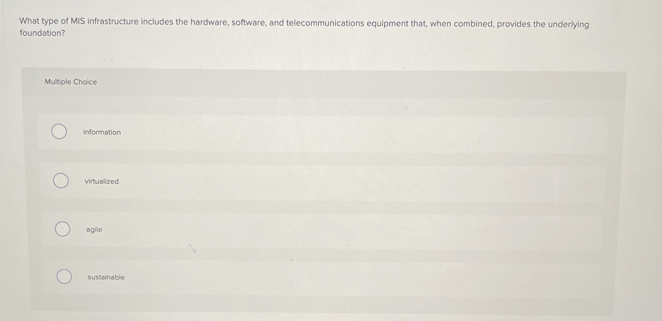 Solved What type of MIS infrastructure includes the | Chegg.com