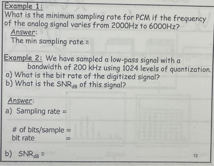 Solved Example 1: What is the minimum sampling rate for PCM | Chegg.com