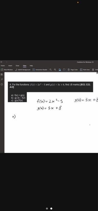 Solved 4. For the functions f(x)=2x2−5 and g(x)=3x+8, find: | Chegg.com