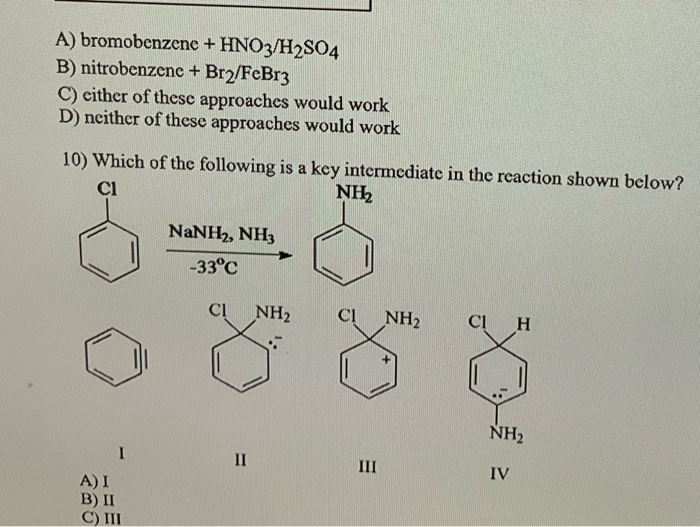 Solved A) bromobenzene + HNO3/H2SO4 B) nitrobenzene + | Chegg.com