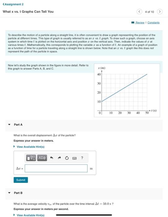 Solved That x vs. t Graphs Can Tell You 4 of 10 To describe | Chegg.com