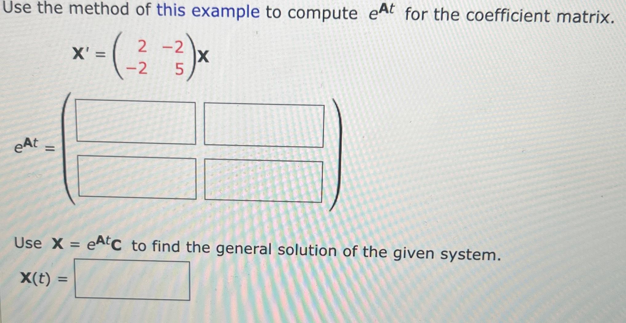 Solved Use the method of this example to compute eAt ﻿for | Chegg.com
