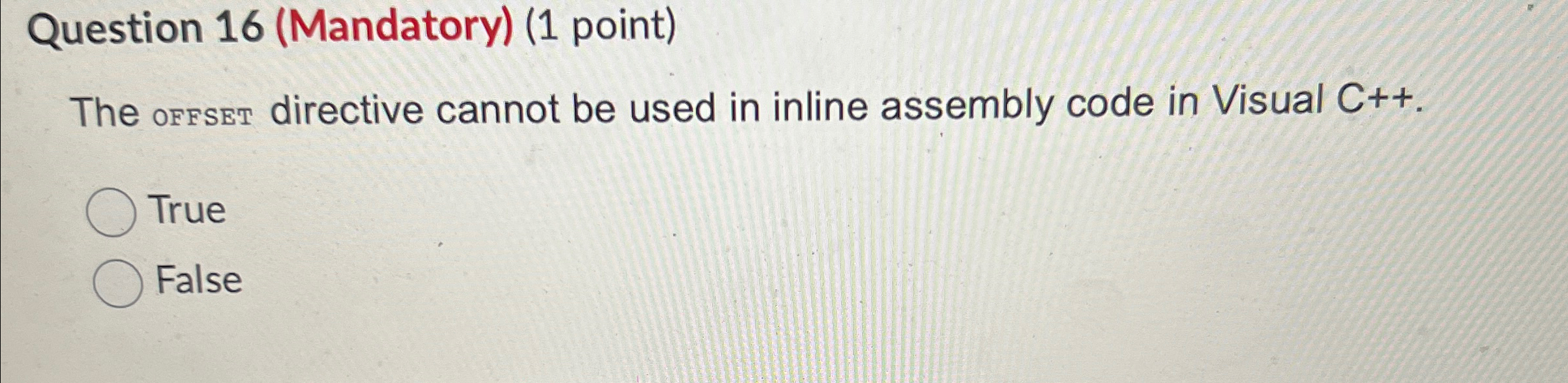 Solved Question 16 (Mandatory) (1 ﻿point)The ofFSET | Chegg.com