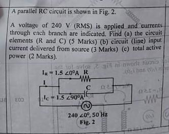 Solved A parallel RC circuit is shown in Fig. 2. A voltage | Chegg.com