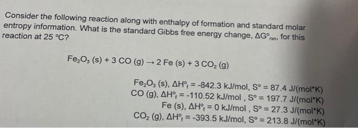 Solved Consider the following reaction along with enthalpy | Chegg.com
