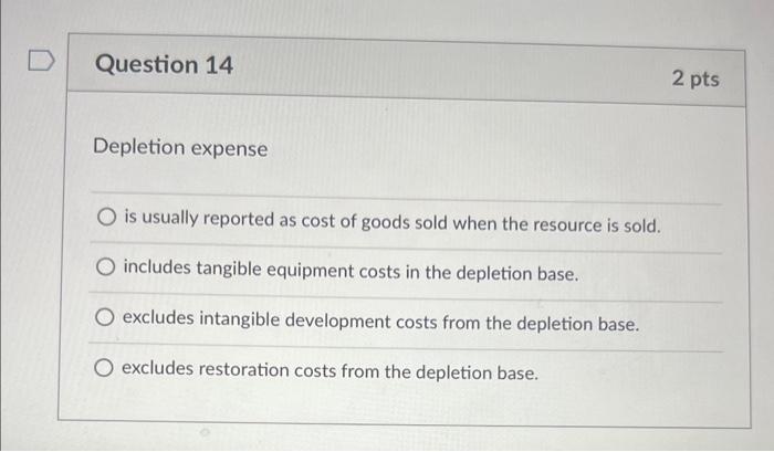 Solved Depletion expense is usually reported as cost of | Chegg.com