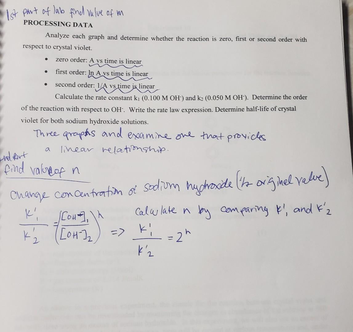 Solved Rate Law Determination for Crystal Violet Reaction | Chegg.com