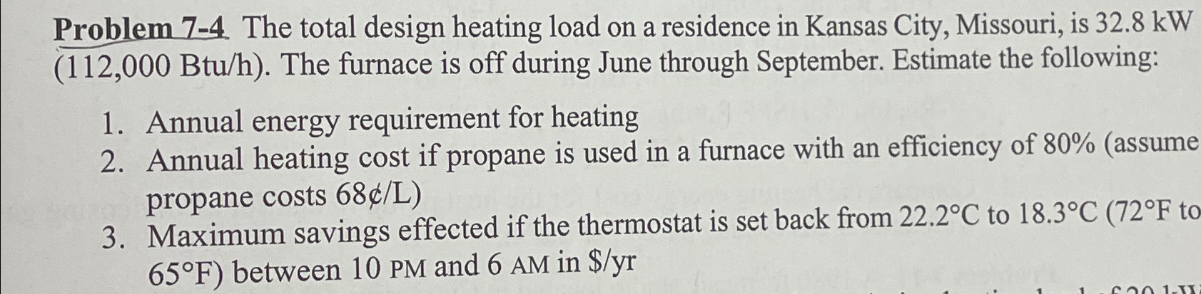 Solved Problem 7-4 ﻿The total design heating load on a | Chegg.com