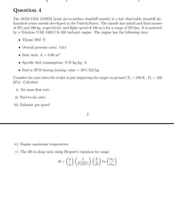 Solved Question 4 The AGM-158A JASSM (joint air-to-surface | Chegg.com