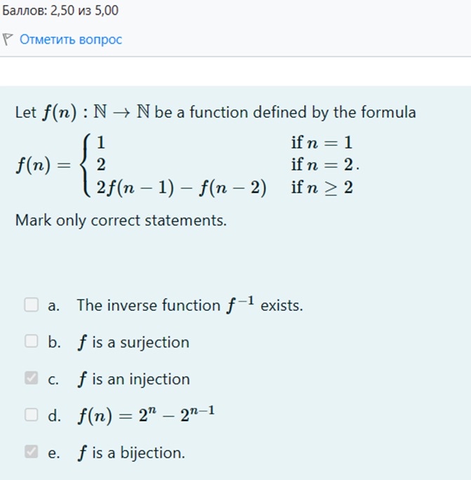 Solved Баллов: 2,50 из 5,00Отметить вопросLet f(n):N→N be a | Chegg.com Solved Баллов: 2,50 из 5,00Отметить вопросLet f(n):N→N be a | Chegg.com