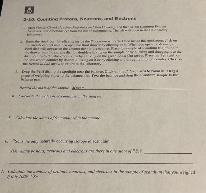 Solved 2-10: Counting Protons, Neutrons, and Electrons 1 | Chegg.com