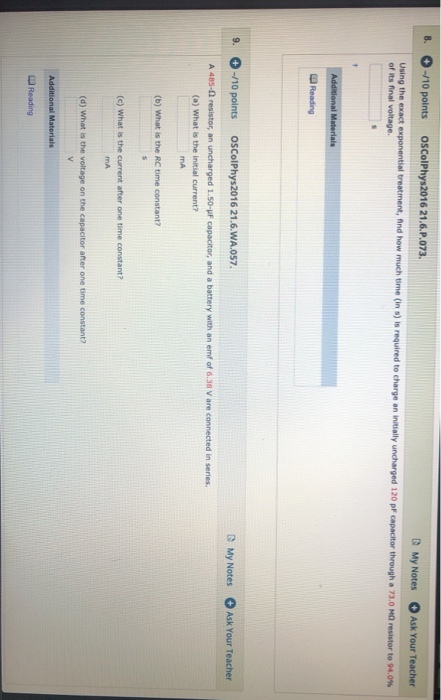 Solved 8. -/10 points OSColPhys2016 21.6.P.073. My Notes Ask | Chegg.com Solved 8. -/10 points OSColPhys2016 21.6.P.073. My Notes Ask | Chegg.com