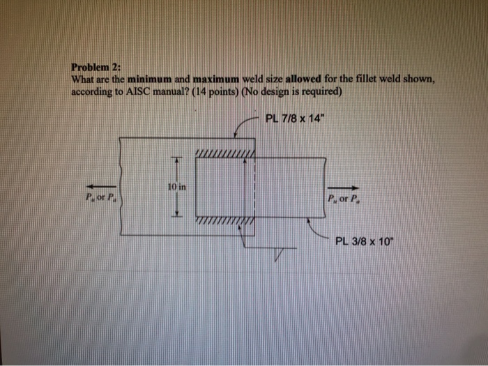 Solved Problem 2: What are the minimum and maximum weld size | Chegg.com