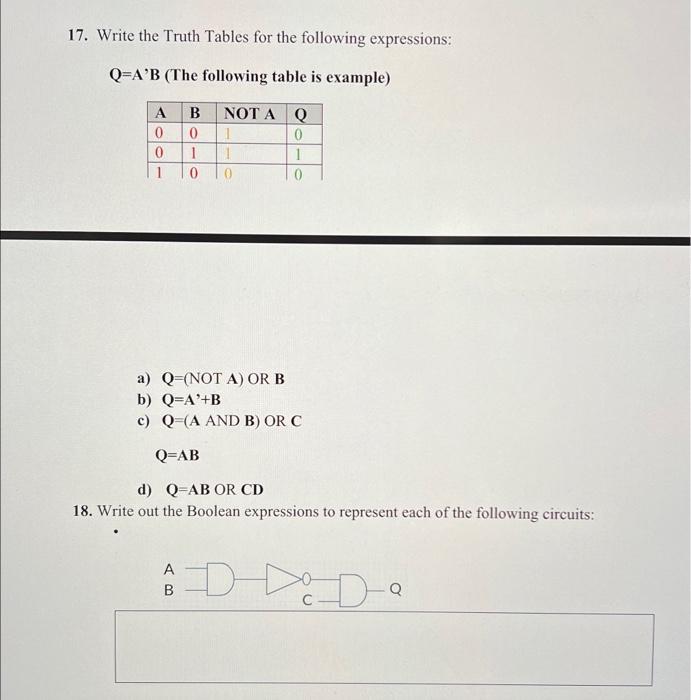 Solved 17. Write the Truth Tables for the following | Chegg.com