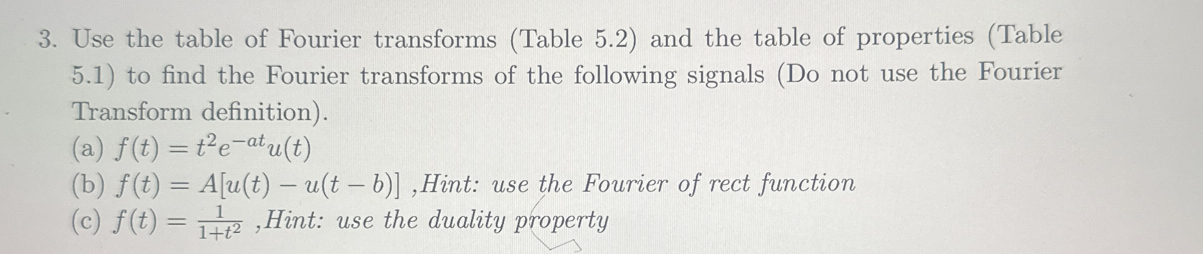 Solved Use the table of Fourier transforms (Table 5.2) ﻿and | Chegg.com