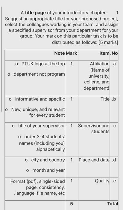 Solved A title page of your introductory chapter: .1 Suggest | Chegg.com