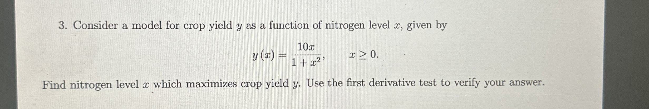 Solved Consider a model for crop yield y ﻿as a function of | Chegg.com