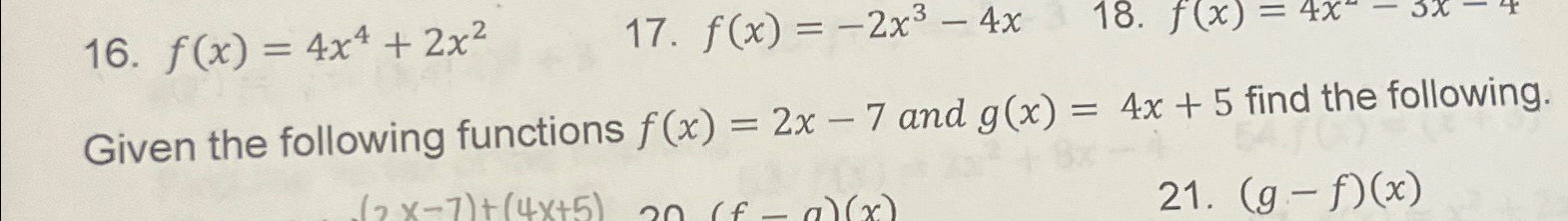 Solved Given the following functions f(x)=2x-7 ﻿and | Chegg.com