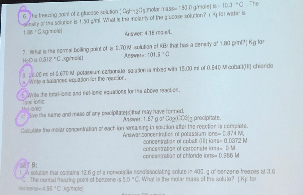 Solved Whe freezing point of a glucose solution ( C6H12O6 | Chegg.com