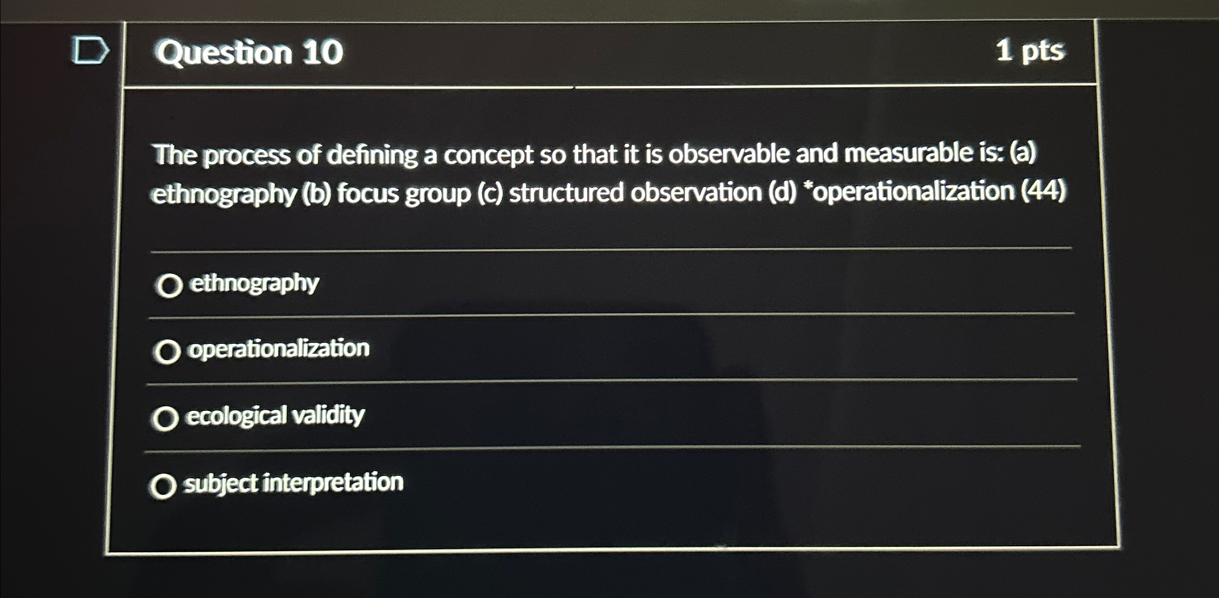Solved Question 101 ﻿ptsThe process of defining a concept so | Chegg.com